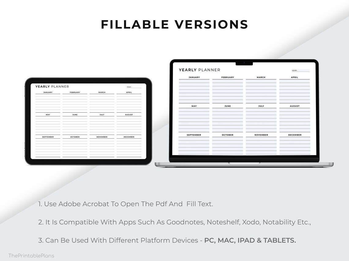 Landscape Yearly Tasks Planner Printable, Yearly to Do List, Minimalist ...