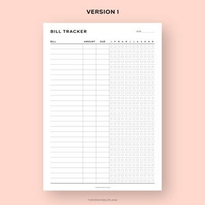 Yearly Bill Tracker Printable, Bill Payment Checklist, Bill Organizer ...