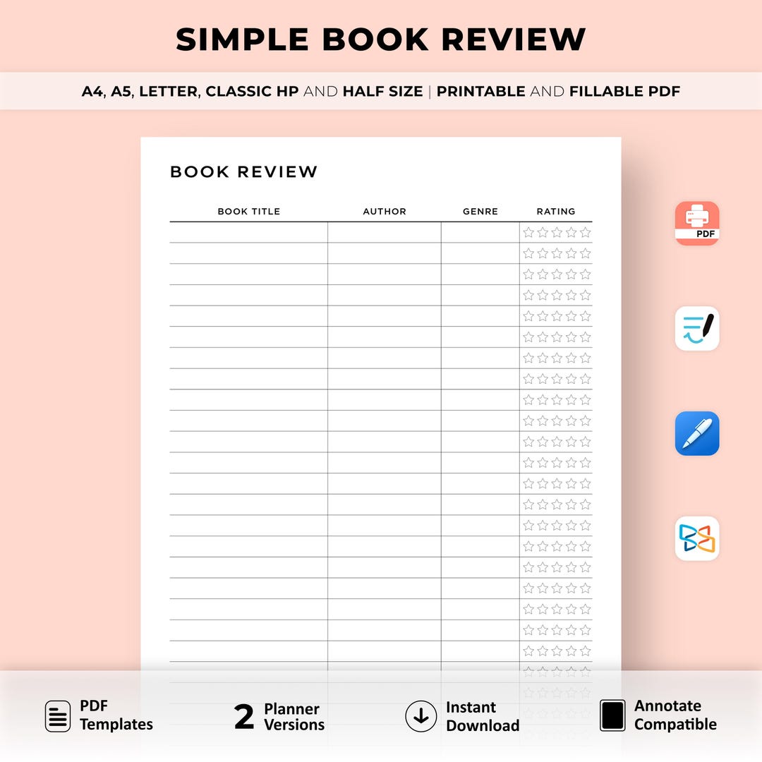 Simple Book Review Template Printable, Reading Review Page, Book Review ...