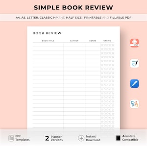 Simple Book Review Template Printable, Reading Review Page, Book Review ...