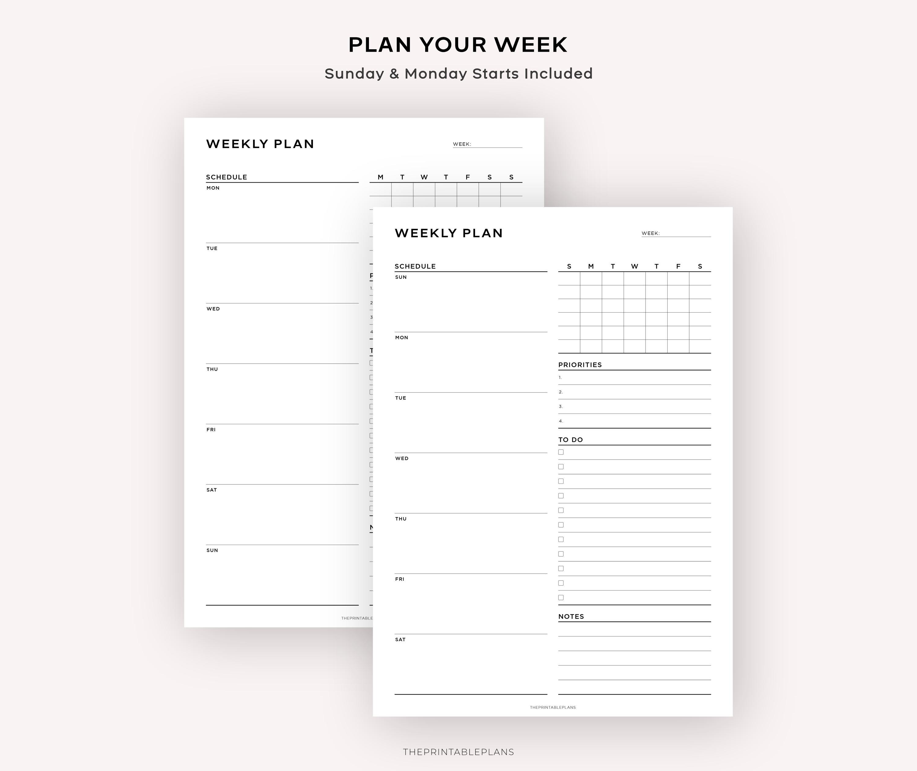 Weekly Planner Printable, Weekly Agenda, Weekly Schedule Organizer ...