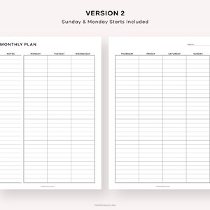 Lined Monthly Planner Printable, Month on 2 Pages, Monthly Calendar ...