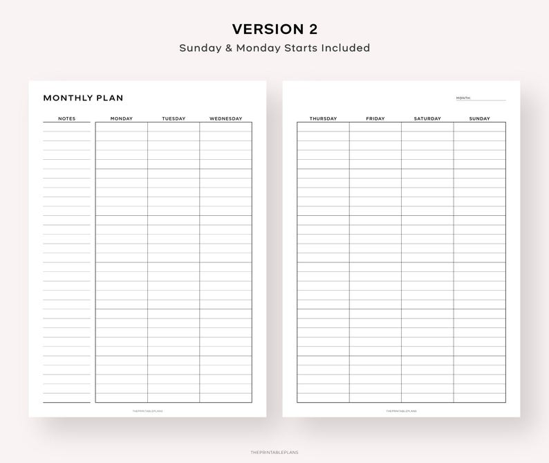 Lined Monthly Planner Printable, Month on 2 Pages, Monthly Calendar ...