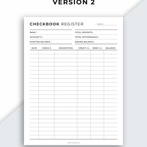 Checkbook Register Printable, Check Register, Checkbook Register ...
