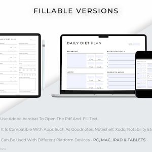 Daily Diet Planner Printable, Meal Planner, Food Diary, Menu Template ...
