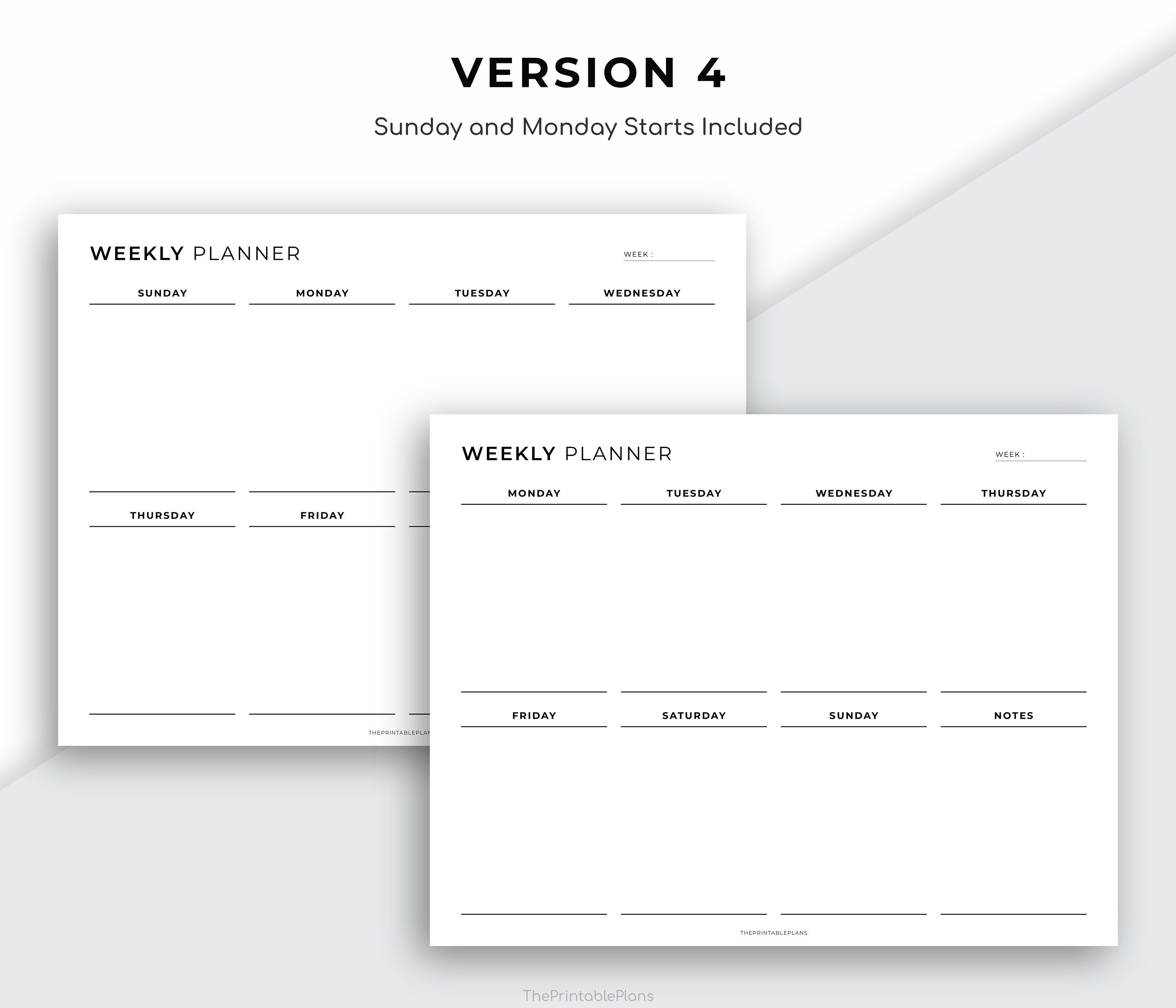 Weekly Planner Printable Landscape, Minimalist Weekly Schedule, Week at ...
