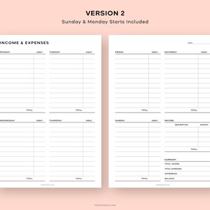 Weekly Income & Expense Tracker on Two Pages, Income Tracker, Expense ...