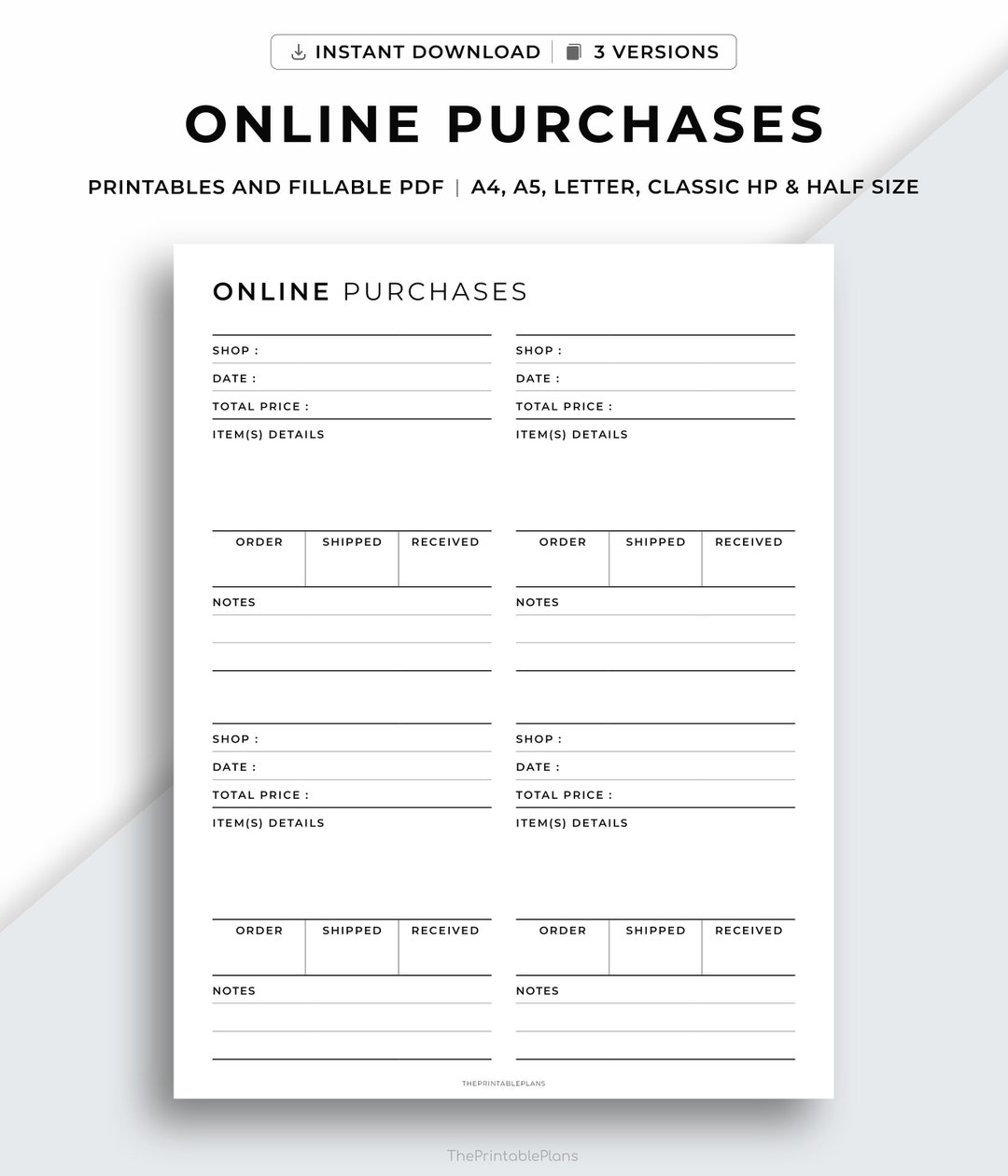 Online Purchases Tracker Printable, Order Tracker Template, Shopping List, Items to Buy ...