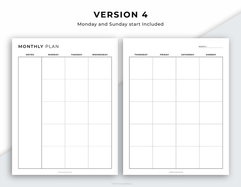 Undated Monthly Planner Printable Month on Two Pages Month - Etsy