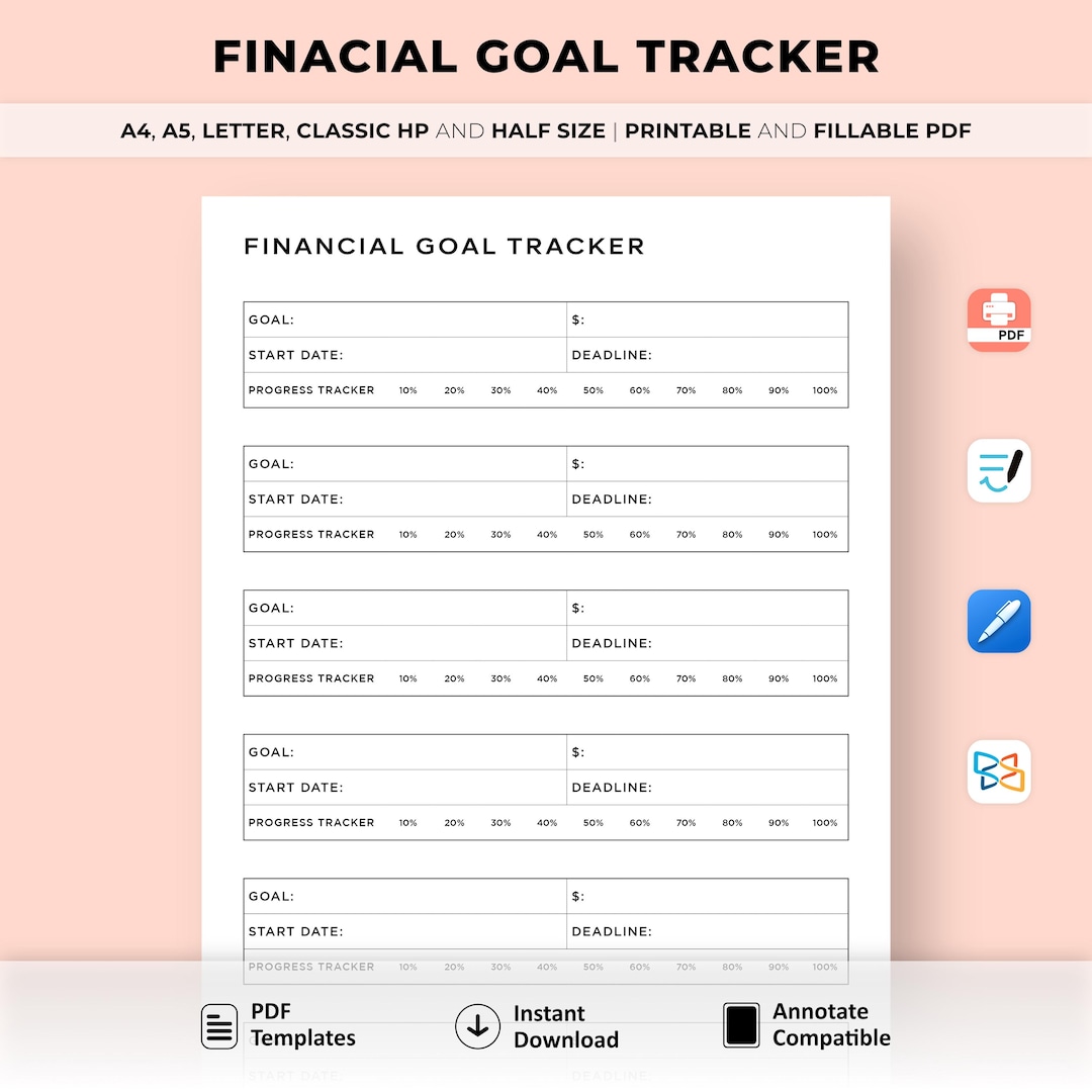 Financial Goals Tracker Printable, Financial Goal Planner, Budget Goal ...