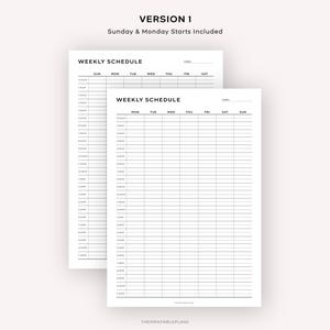 24 Hour Weekly Schedule, Hourly Weekly Planner, Week at a Glance ...