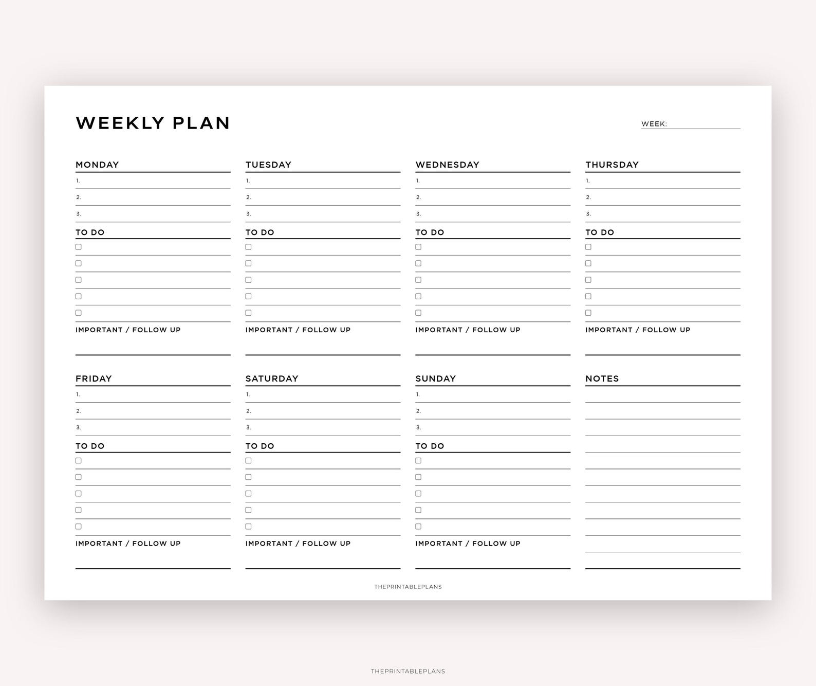 Weekly Planner Printable Landscape, Weekly Schedule, Week at a Glance ...