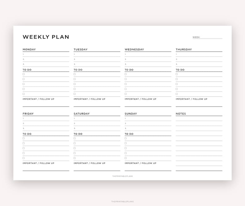 Weekly Planner Printable Landscape, Weekly Schedule, Week at a Glance ...