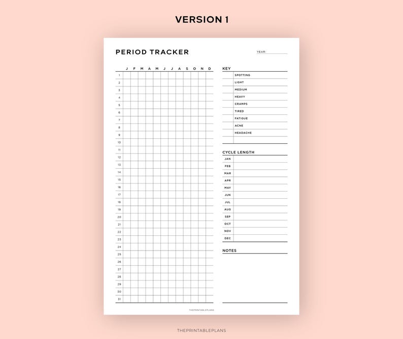 Printable Period Tracker, Menstrual Cycle Log (a4/a5/letter/hp/half ...