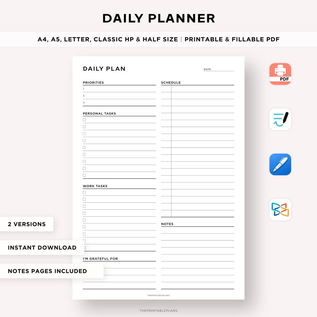 Daily Work Planner, Office Planner Printable, Work From Home, Daily ...