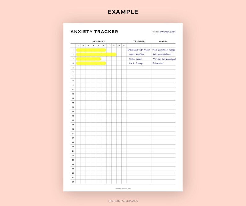 Anxiety Tracker Printable, Anxiety Log, Anxiety Journal, Mental Health ...