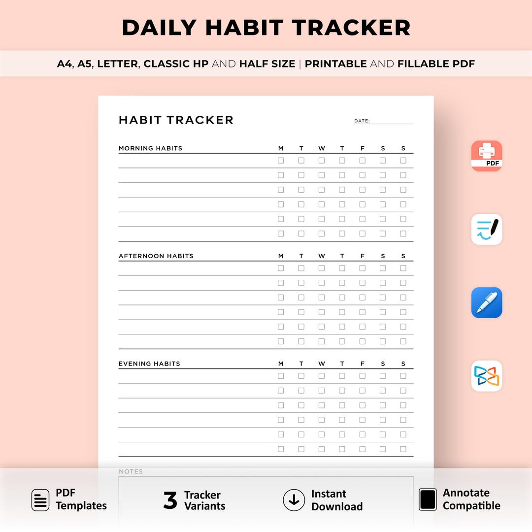 Daily Habit Tracker Printable, Habit Tracker, Daily Routine Planner ...