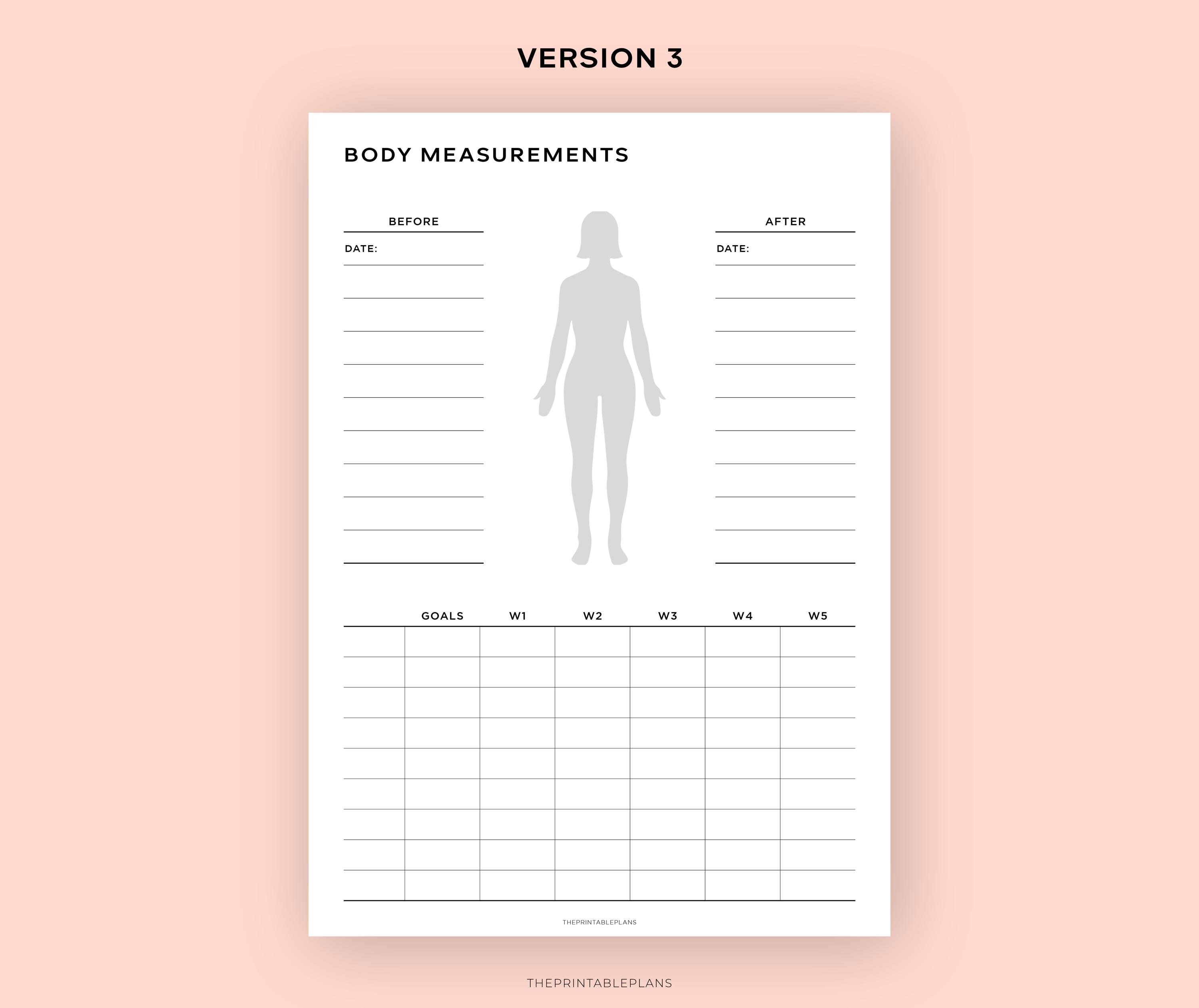 Body Measurements Tracker Printable, Body Transformation Template ...