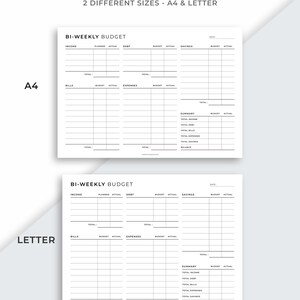 Bi-weekly Budget Planner Landscape Printable, Budget Template PDF ...
