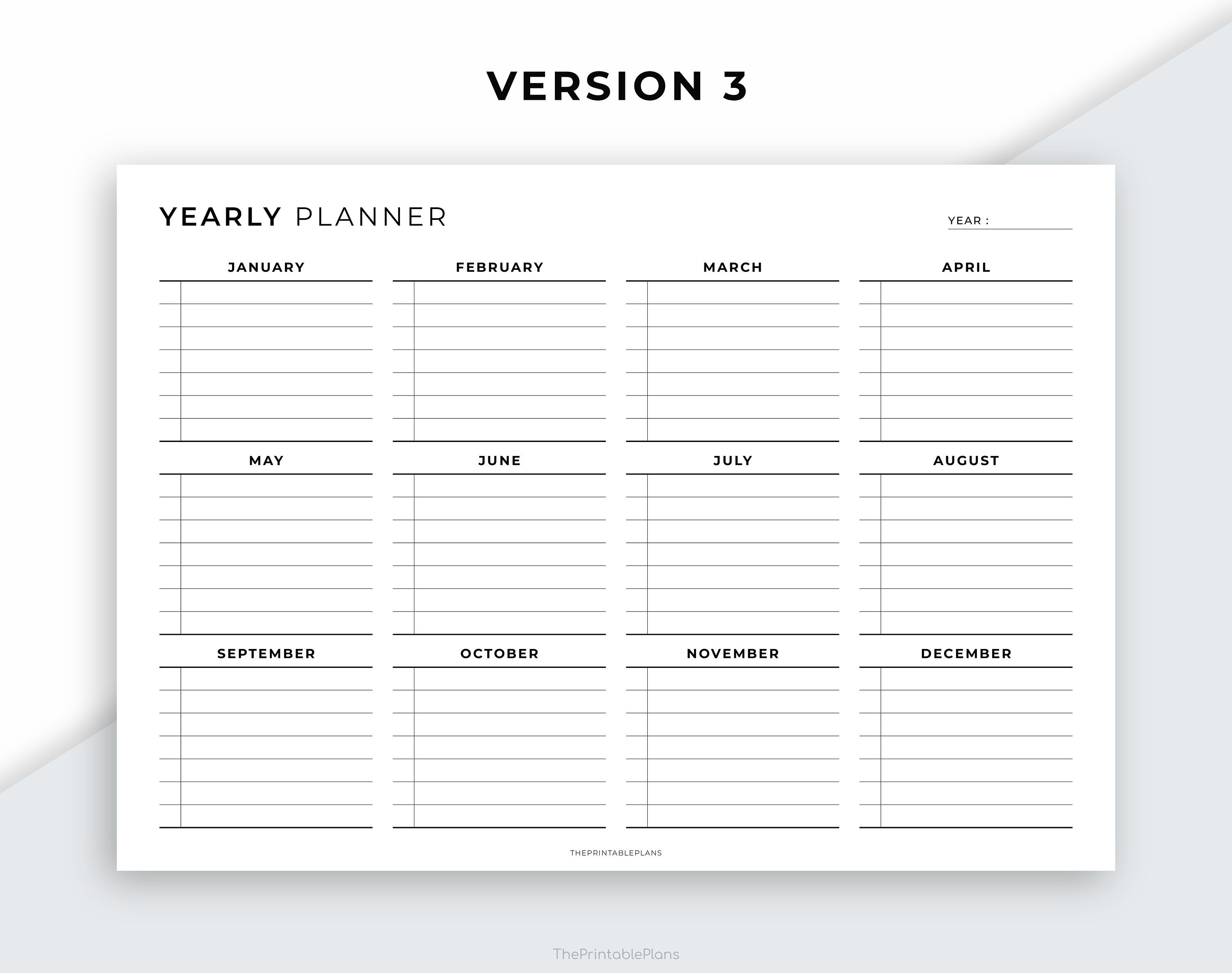 Landscape Yearly Tasks Planner Printable, Yearly to Do List, Minimalist ...