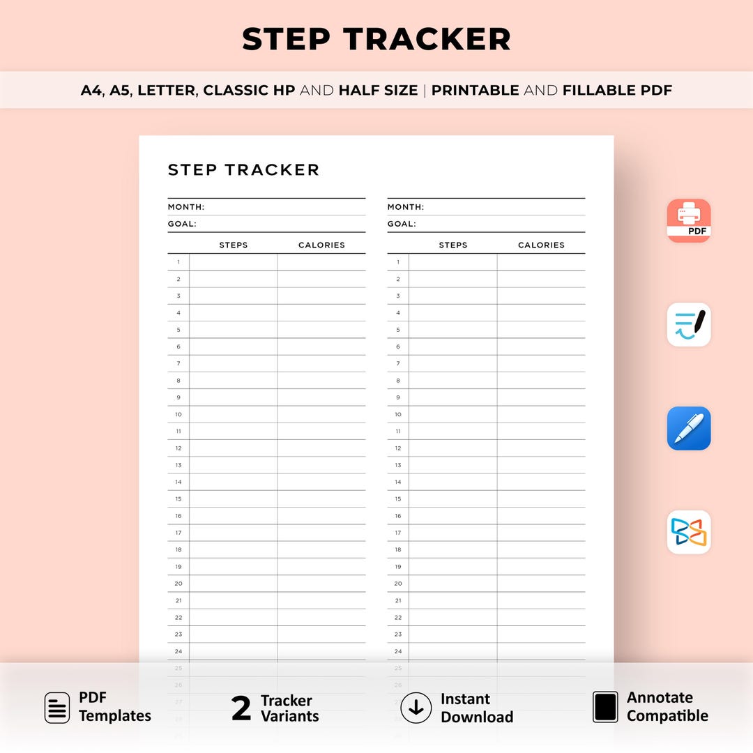 Monthly Step Tracker Printable, Step Log Template, Walking Journal ...