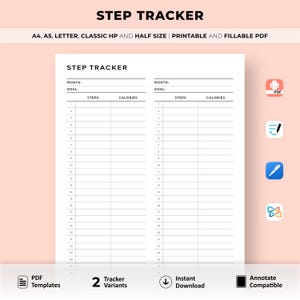 Monthly Step Tracker Printable, Step Log Template, Walking Journal ...