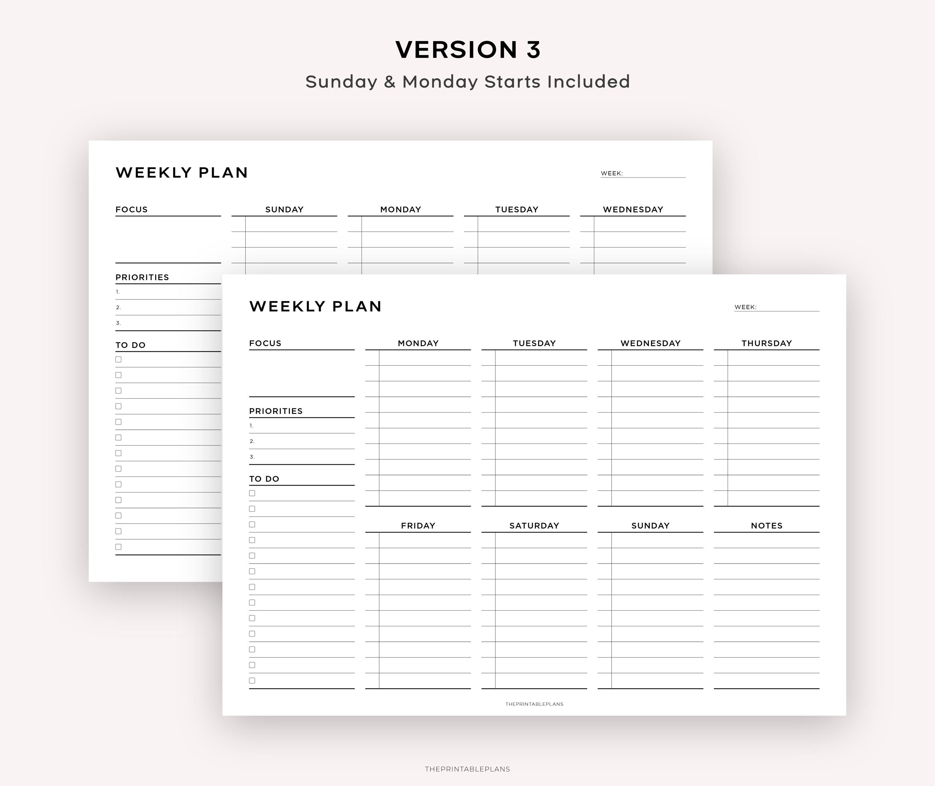 Weekly Planner Printable Landscape, Weekly Schedule, Week at a Glance ...