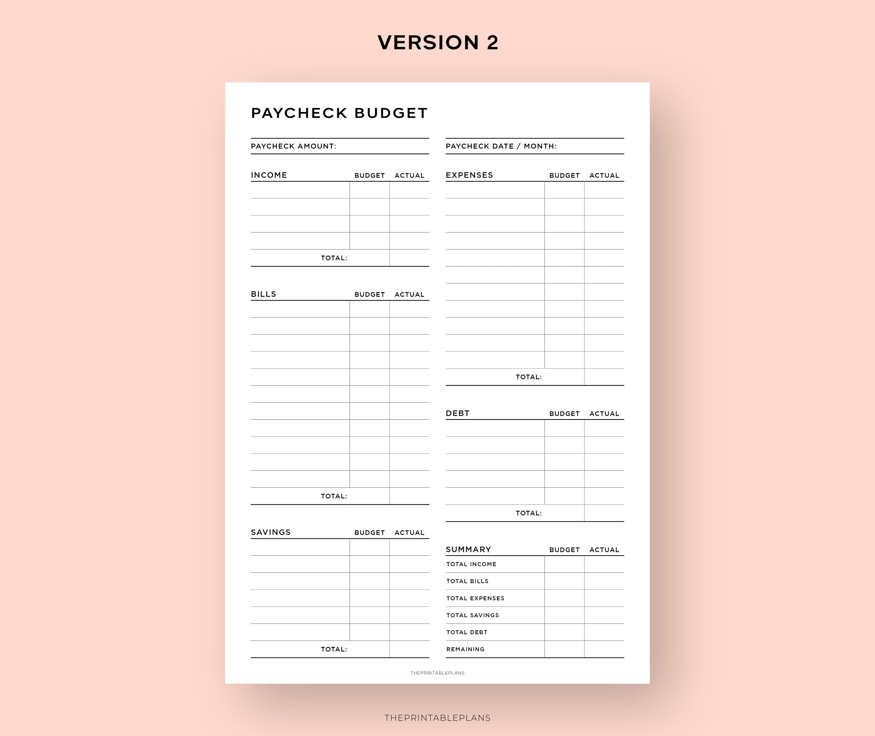 Paycheck Budget Planner Printable, Monthly Budget Planner, Paycheck ...