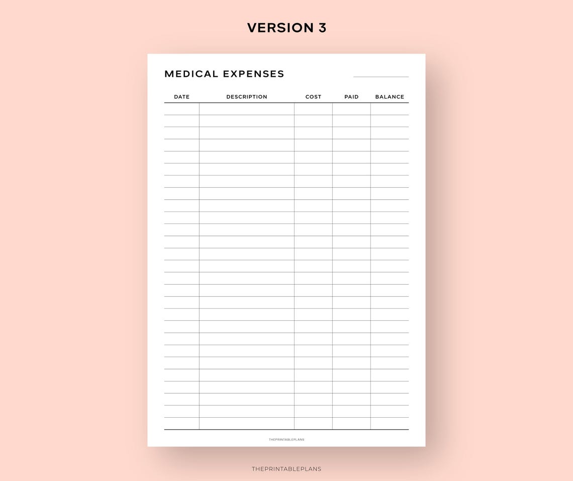 Medical Expenses Tracker Printable, Medical Expense Log, Health ...