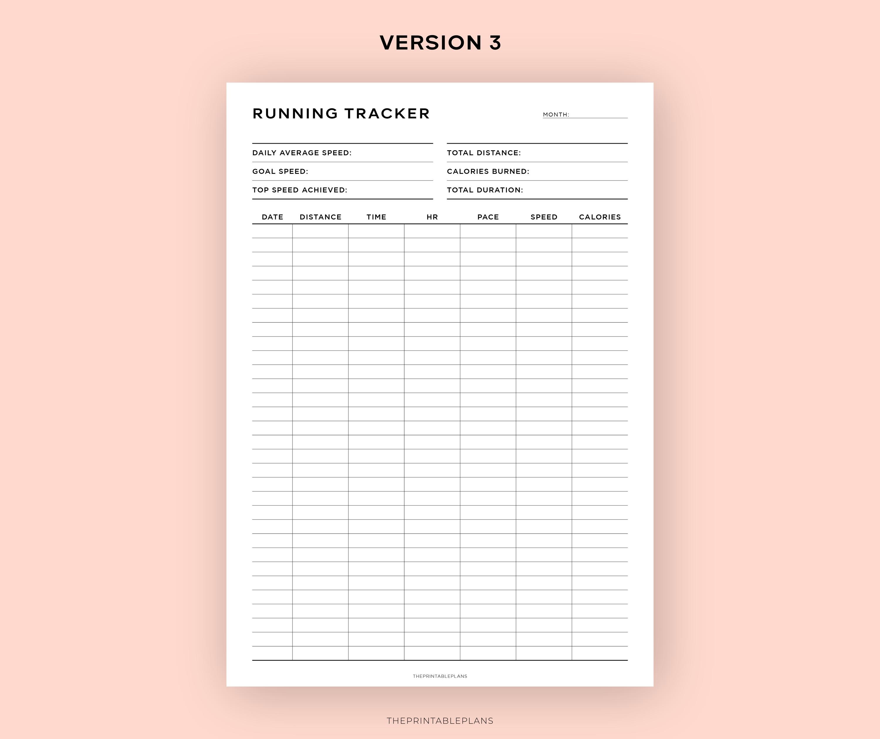 Running Tracker Printable, Monthly Running Log, Running Journal, Cardio ...