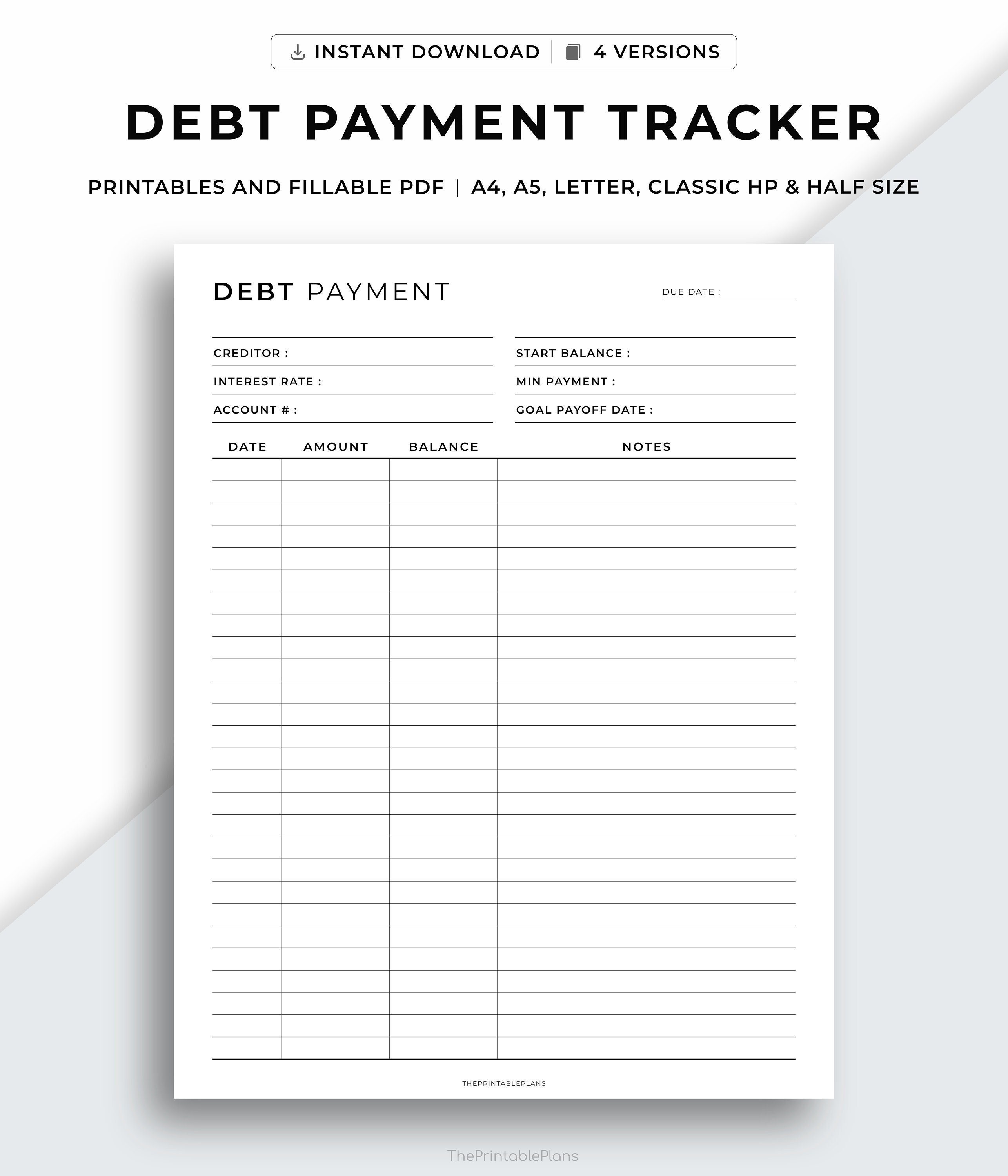 Debt Payment Tracker Printable, Debt Payoff Log, Debt Repayment Plan ...