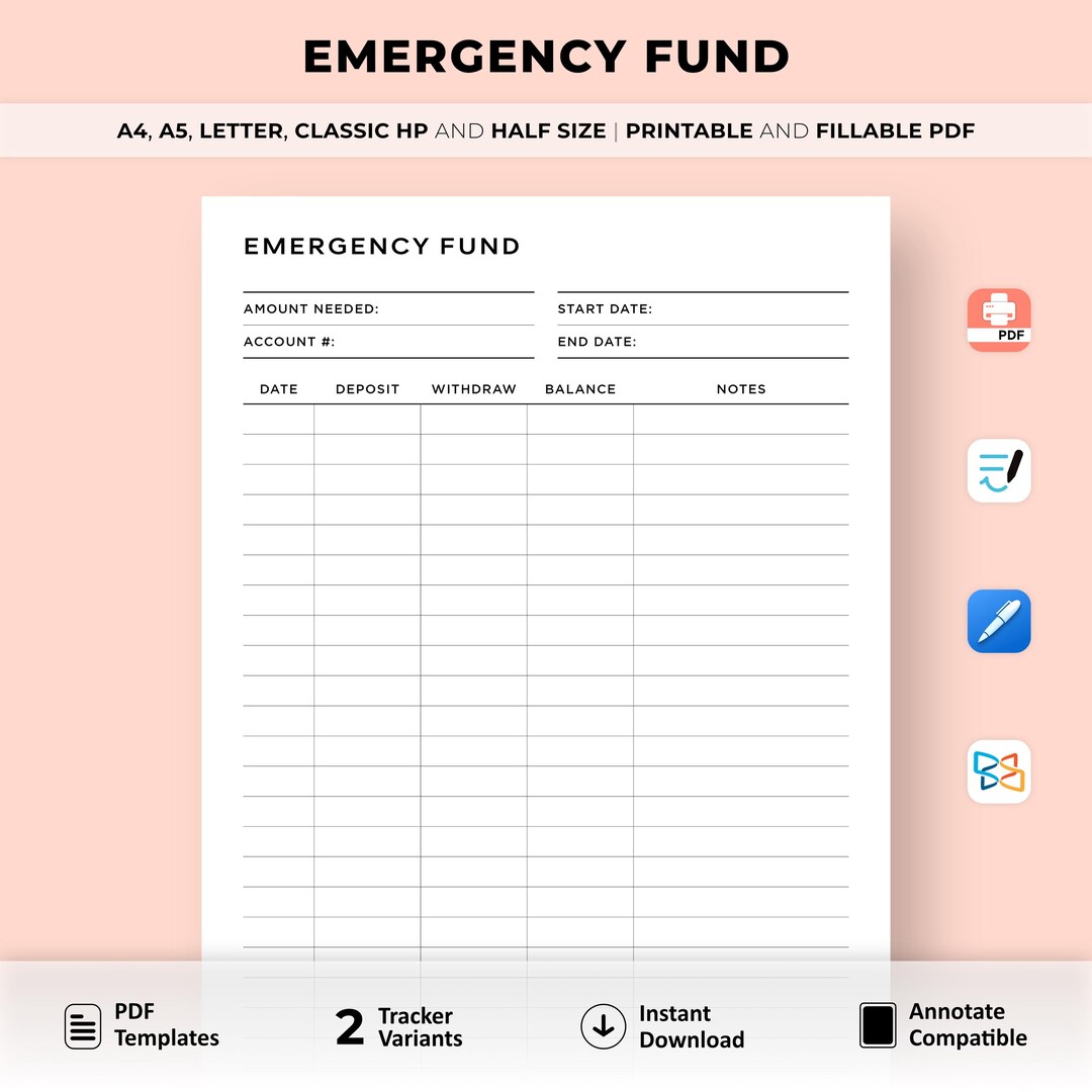 Emergency Fund Tracker Printable, Emergency Fund Challenge, Emergency ...