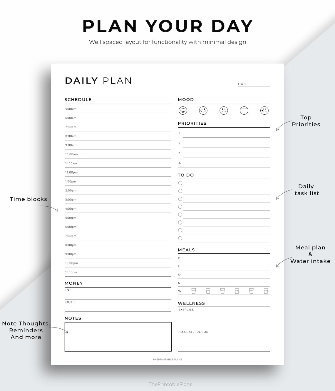 Daily Planner Printable Daily Agenda Productivity Planner - Etsy