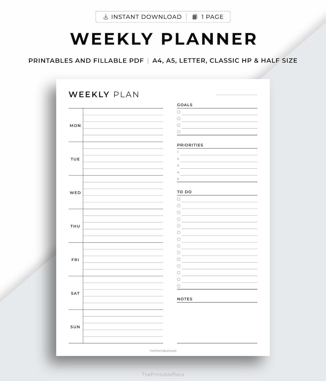 Weekly Planner Printable, Weekly Agenda, Weekly Productivity Planner ...