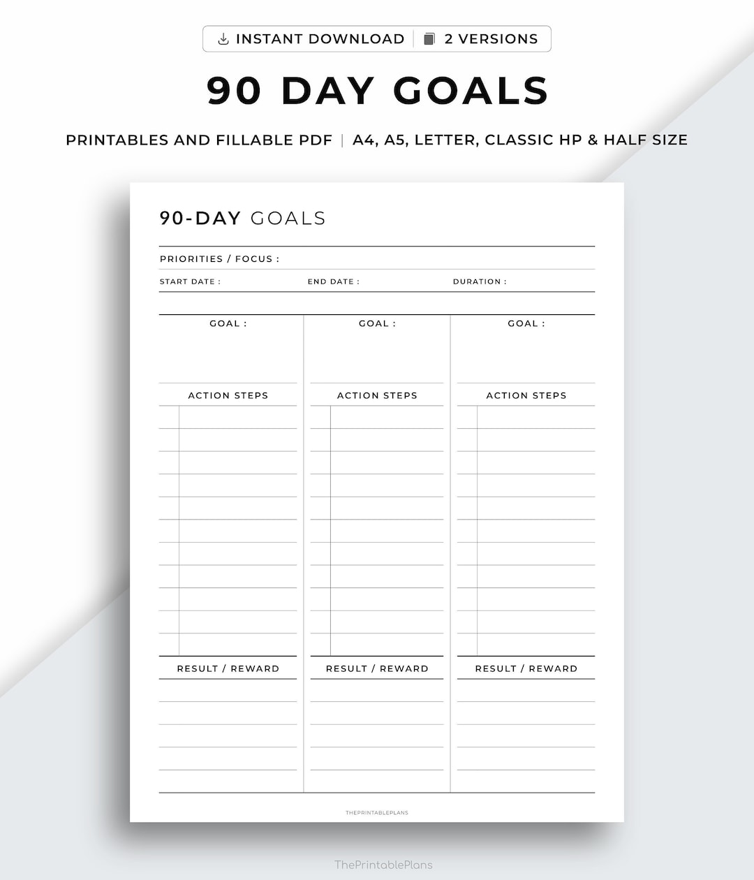 Quarterly Goal Planner Printable, 90-day Goal Planner, Goal Setting ...
