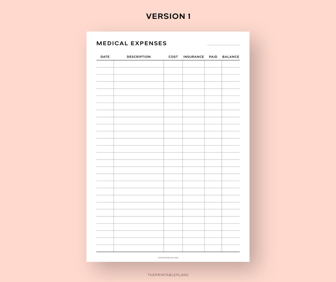Medical Expenses Tracker Printable, Medical Expense Log, Health ...