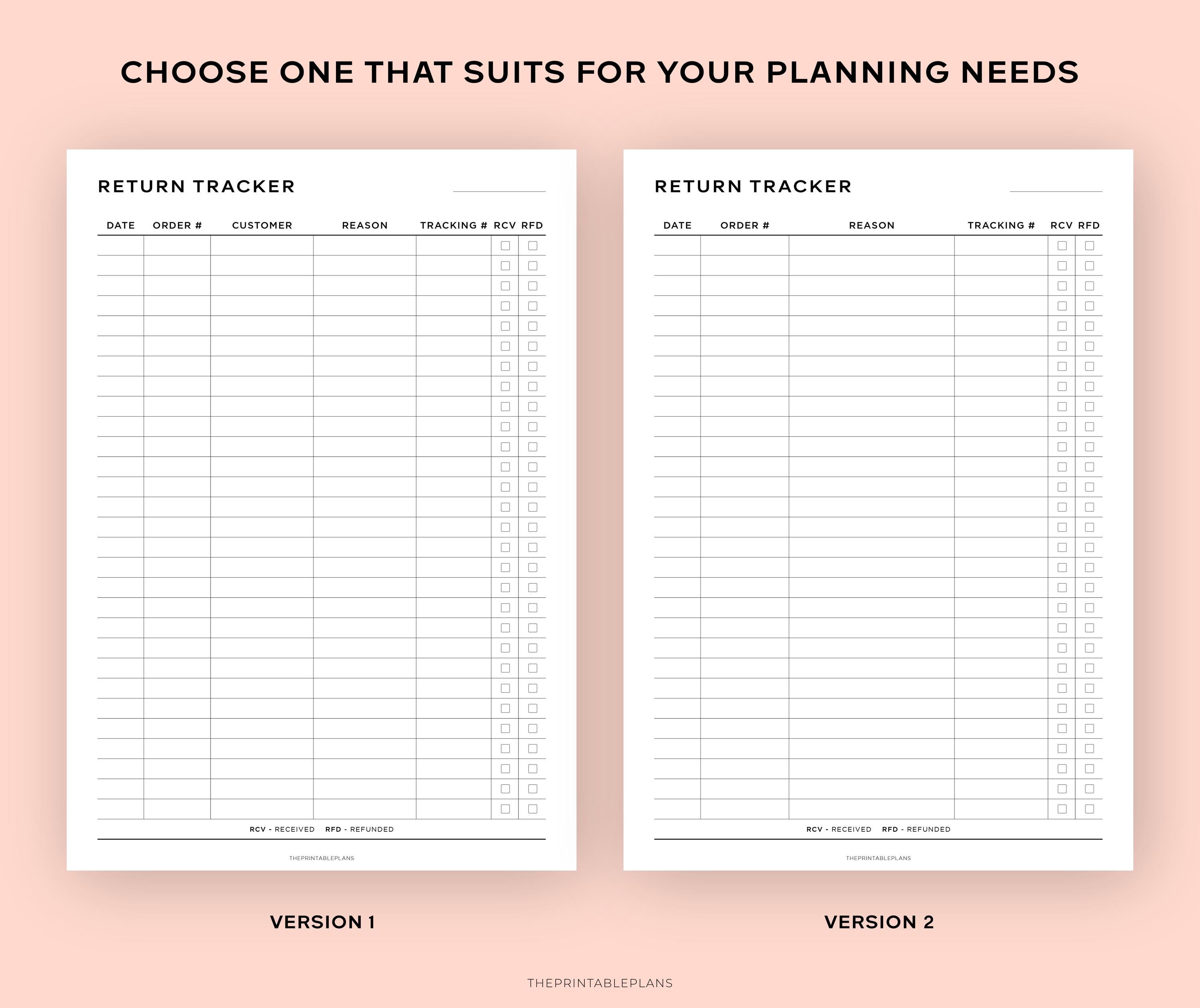 Returns Tracker Printable, Online Business Return Sheet, Order Returns ...