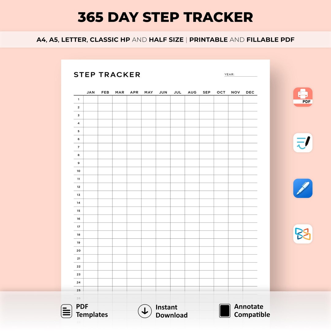 365 Day Step Tracker Printable, Walking Tracker, Walking Log, Daily ...