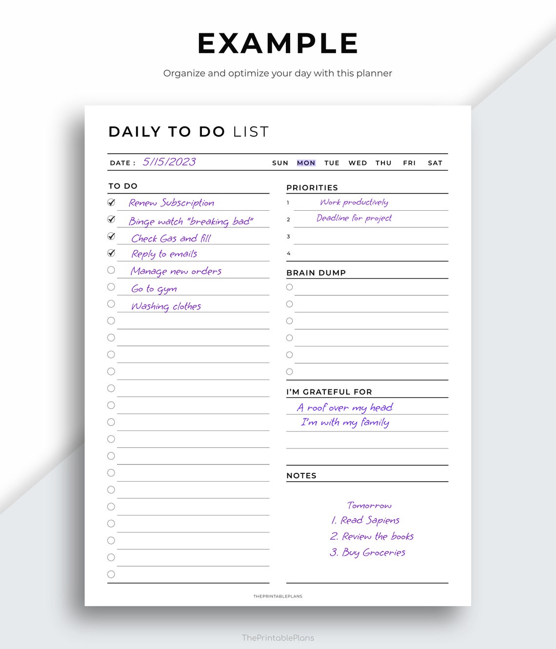 Printable Daily to Do List, Printable Daily Task List, Daily Checklist ...