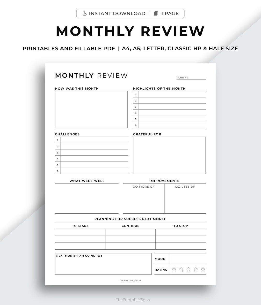 Monthly Review Printable, Monthly Reflection, Monthly Evaluation ...