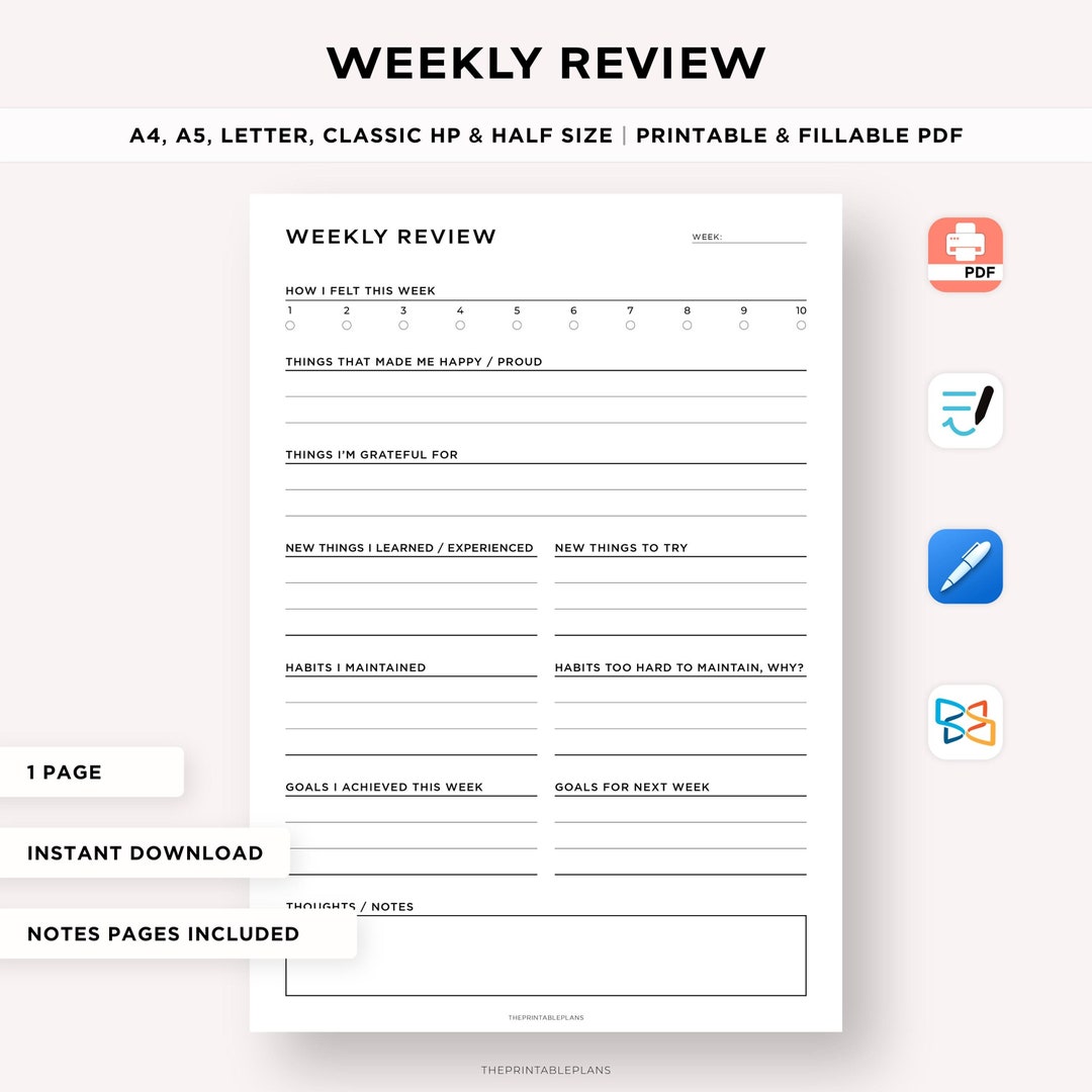 Weekly Review Printable, Weekly Reflection, Weekly Evaluation, Weekly ...