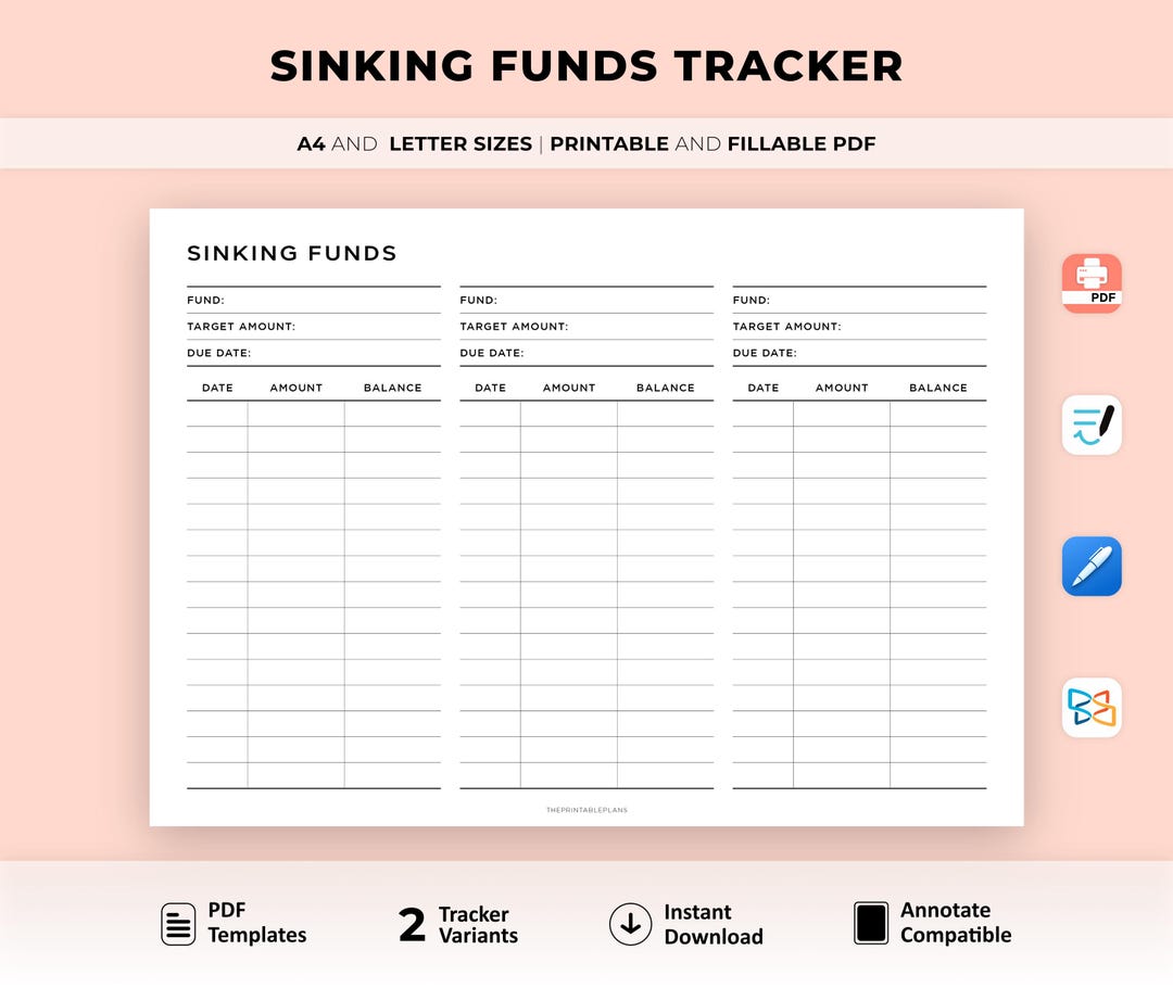 Sinking Funds Tracker Landscape, Savings Tracker Printable, Savings ...