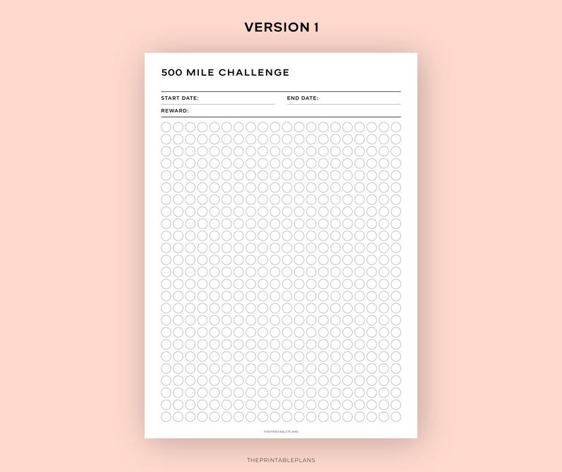 500 Mile Challenge Tracker Printable, Walking Tracker, Running Tracker ...