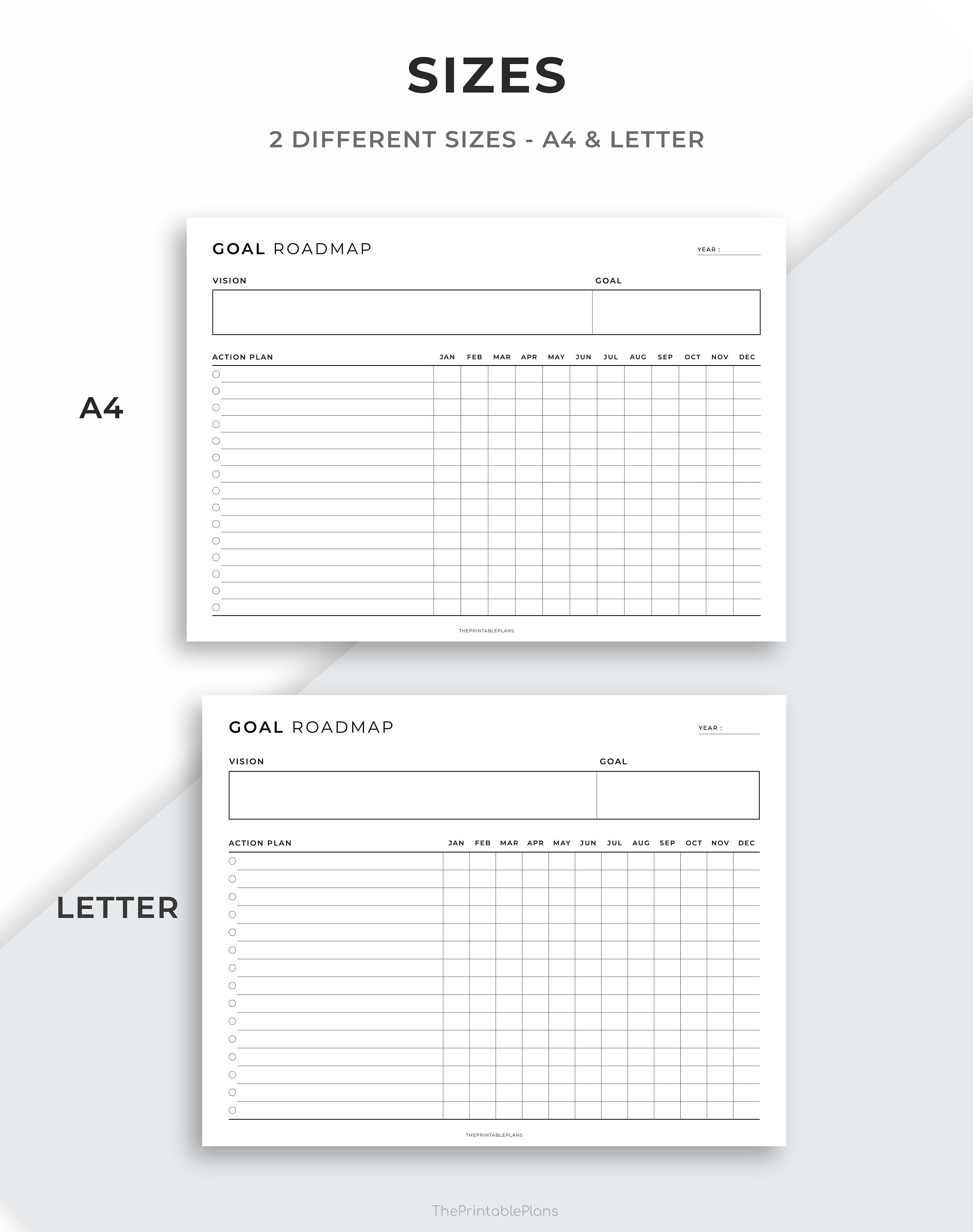 Goal Roadmap Landscape Printable, Goal Action Plan, Project Yearly ...