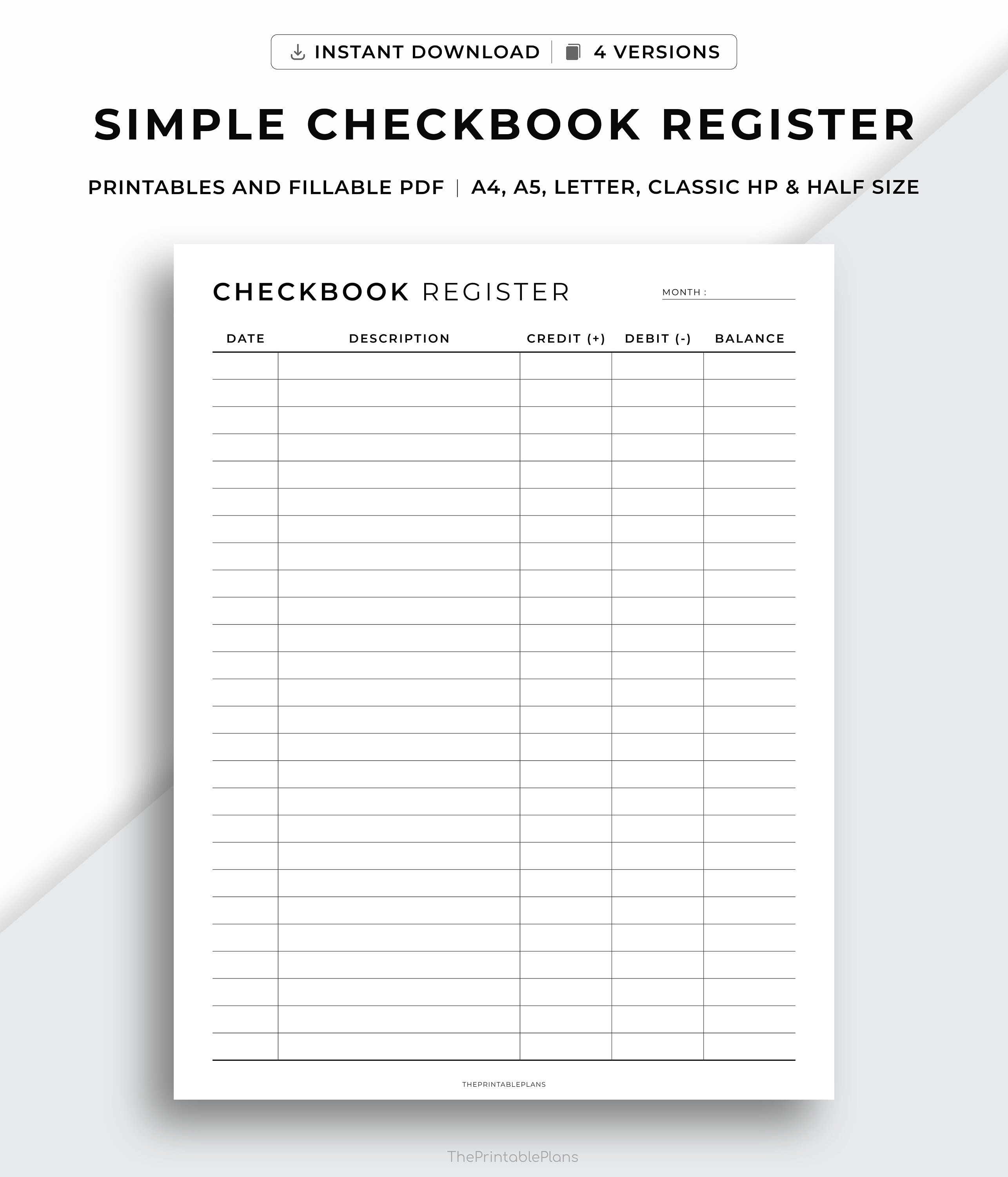 Checkbook Register Printable, Check Transaction Tracker, Checkbook ...