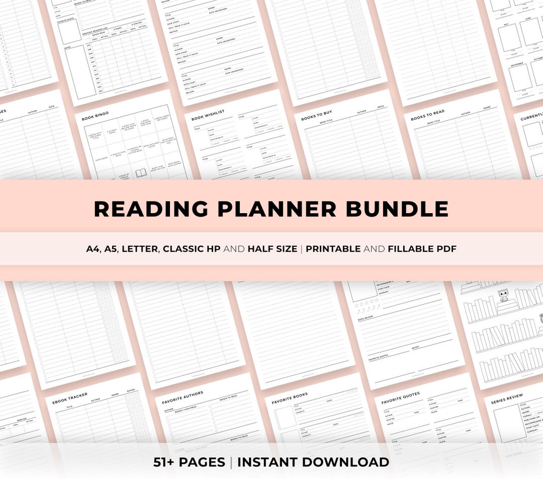 Reading Planner Printable Bundle, Reading Journal Printable, Reading ...