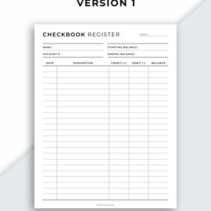 Checkbook Register Printable, Check Transaction Tracker, Checkbook ...