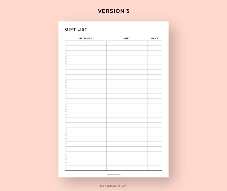 Simple Gift List Planner Printable, Gift Ideas, Gift Tracker, Gift ...
