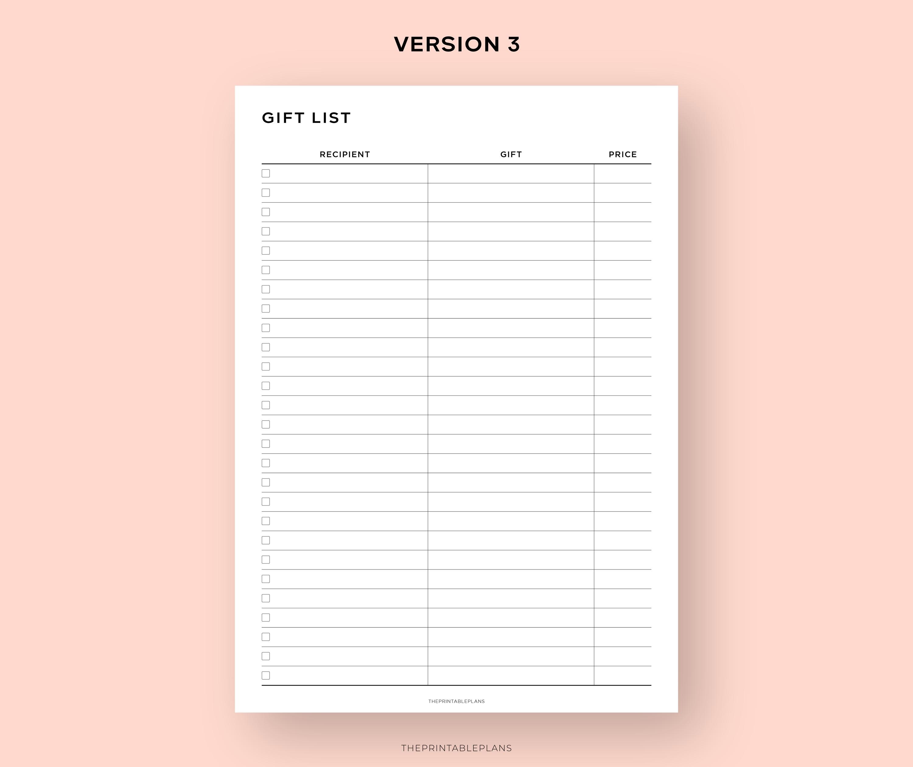 Simple Gift List Planner Printable, Gift Ideas, Gift Tracker, Gift ...