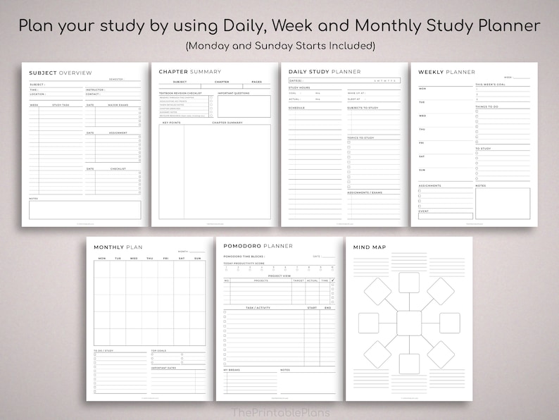 Printable Planner Printable Student Planner Bundle Study - Etsy